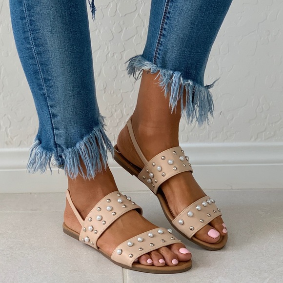 Boutique | Shoes | Nib Rhinestones Gem Trim Double Band Sandals | Poshmark